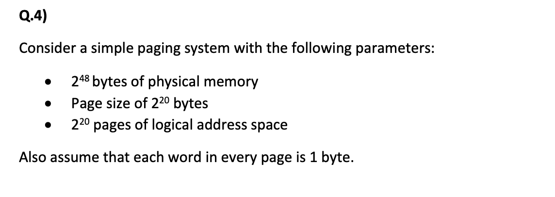 Q.4) Consider a simple paging system with the | Chegg.com