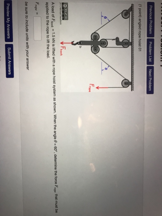 Solved (1 point) angled rope hoist 01 Fhe.k A load of Fhook | Chegg.com