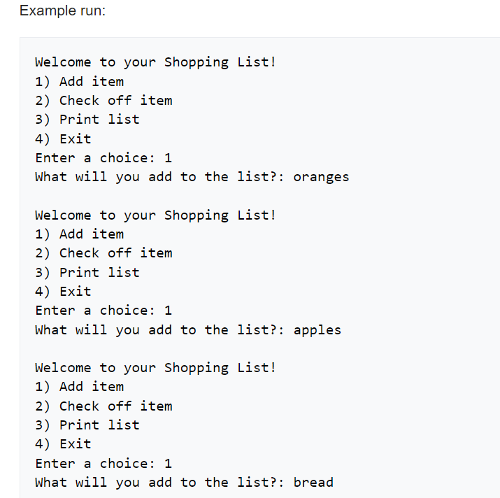 Solved Exercise 1: Going to the Grocery Store In this lab | Chegg.com