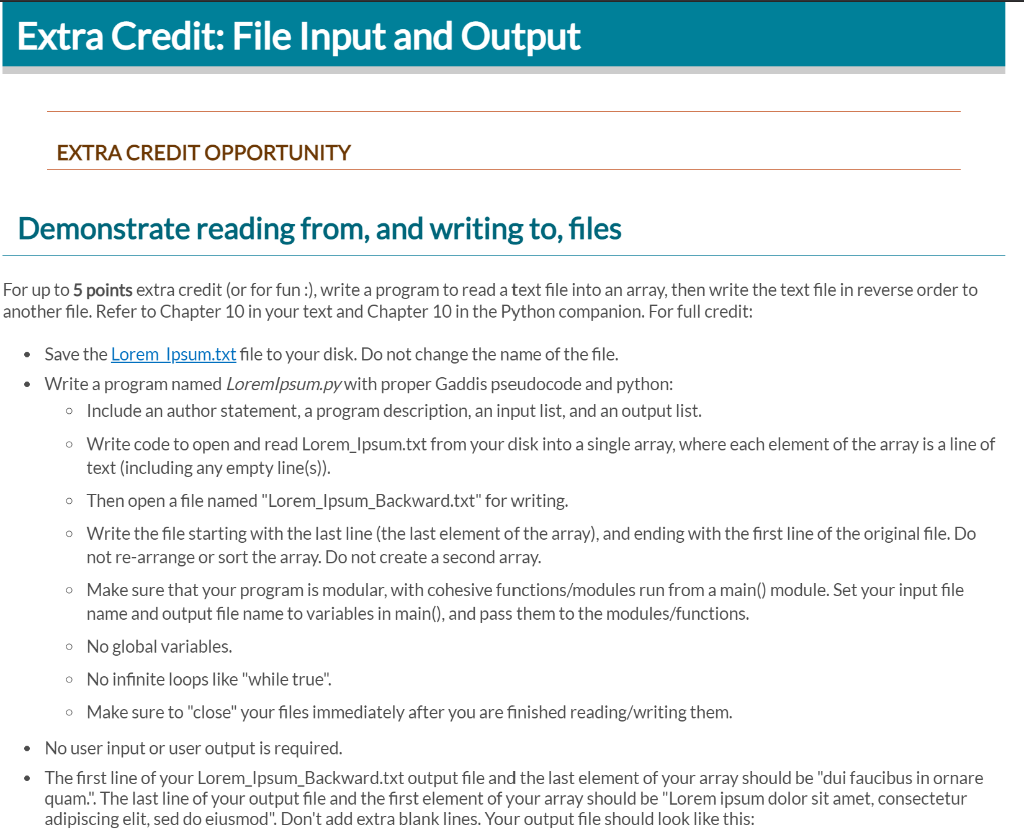 Solved Extra Credit: File Input and Output EXTRA CREDIT | Chegg.com