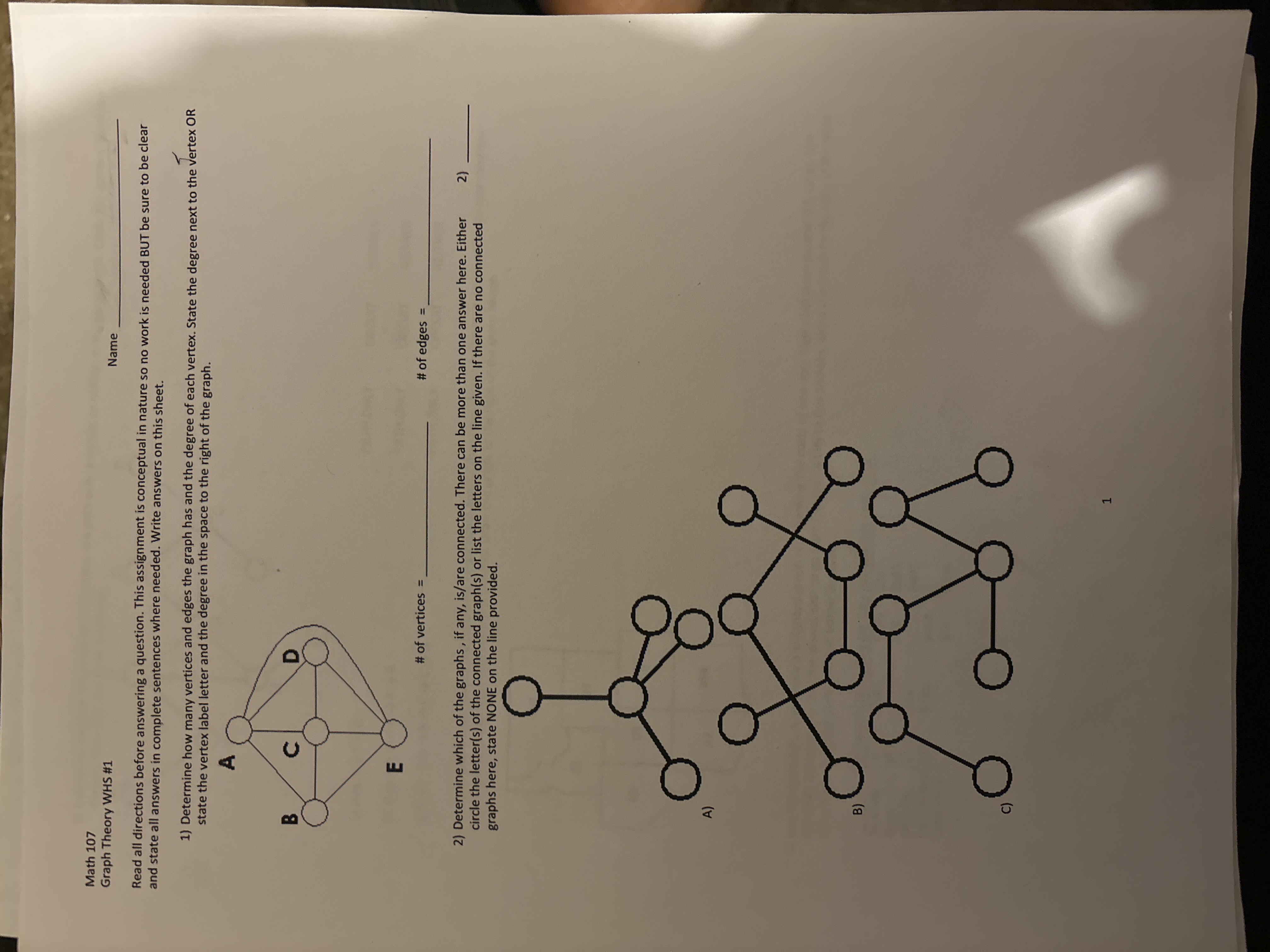 Solved Math 107 Graph Theory WHS H1 and state all answers in | Chegg.com