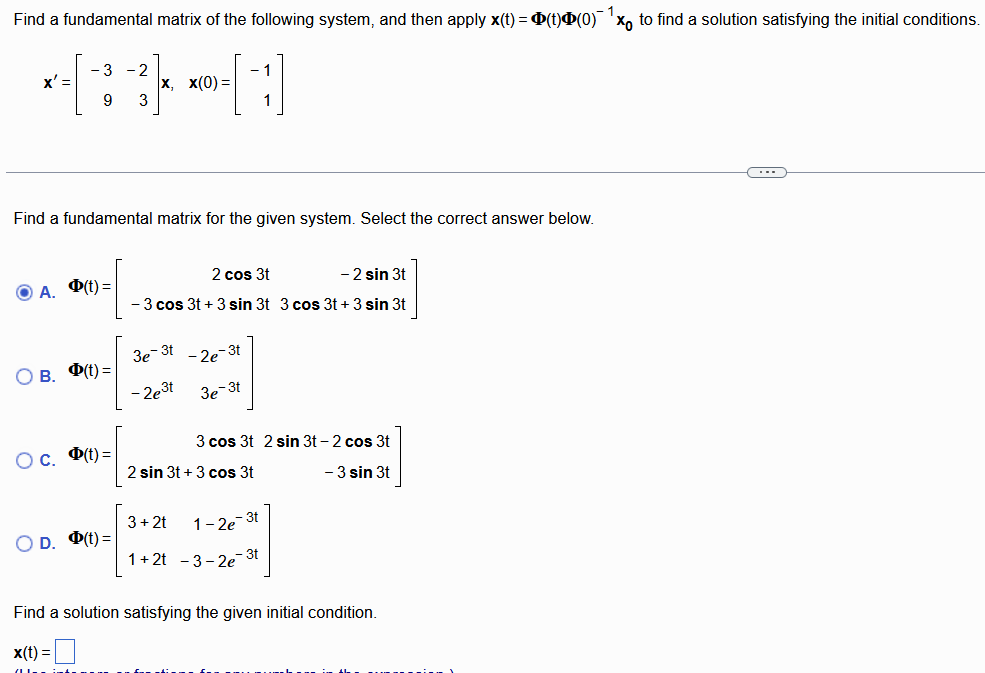 Solved Find a fundamental matrix of the following system, | Chegg.com