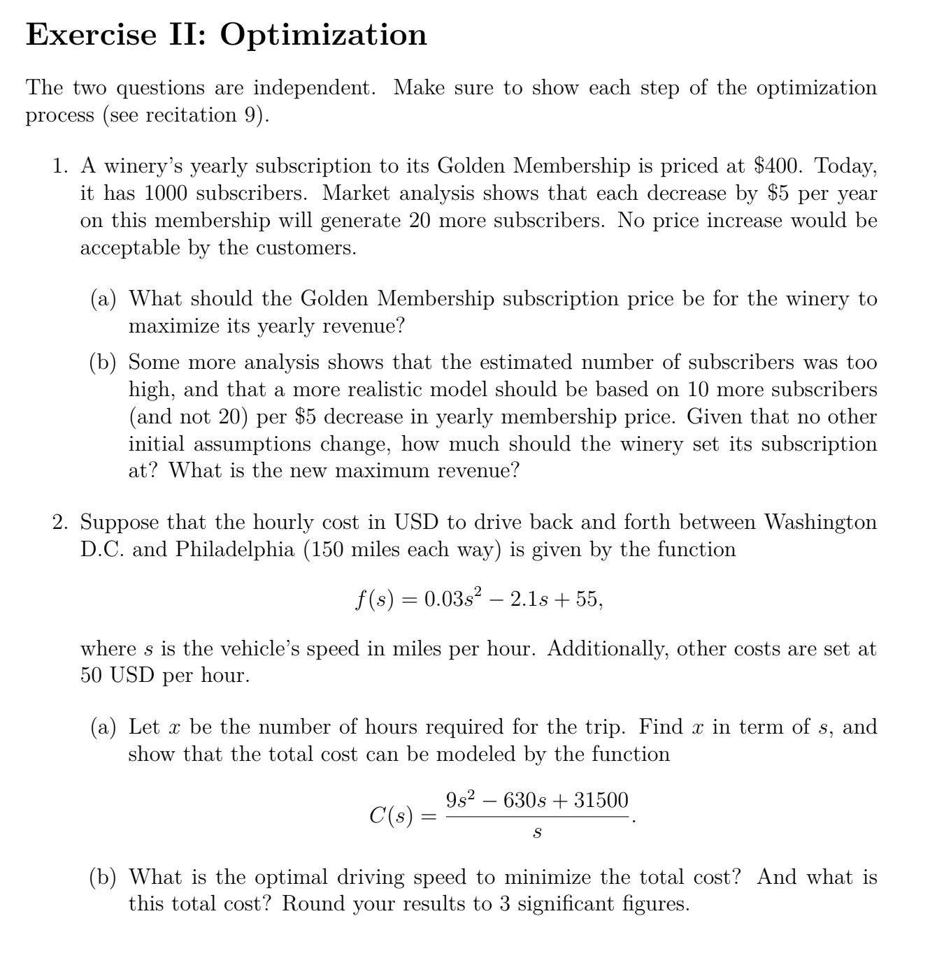 Solved Exercise II: OptimizationThe two questions are | Chegg.com