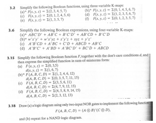 Solved 3.2 Simplify the following Boolean functions, using | Chegg.com