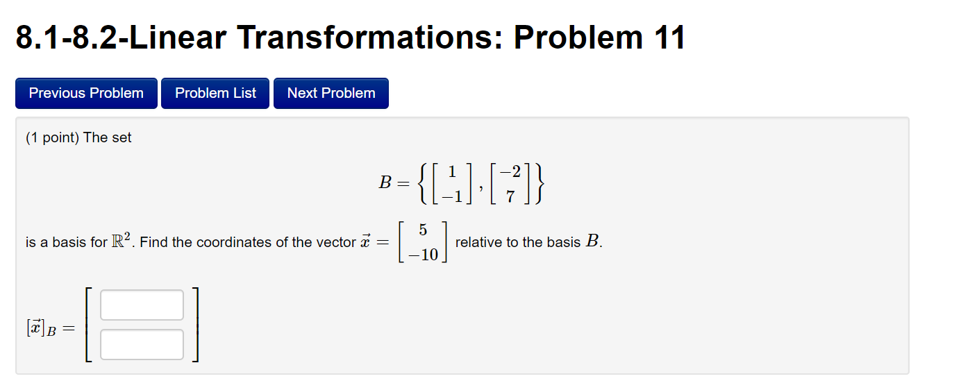 Solved 81 82 Linear Transformations Problem 11 Previous 