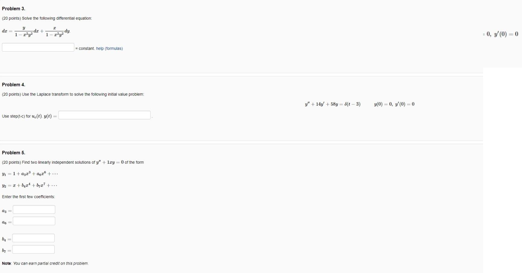 Solved Problem 3. (20 points) Solve the following | Chegg.com