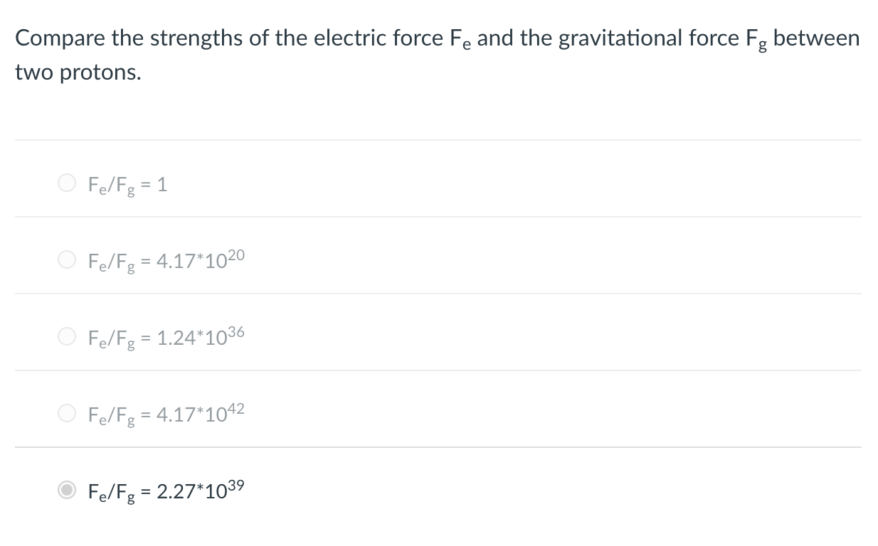 Solved Compare the strengths of the electric force Fe and | Chegg.com