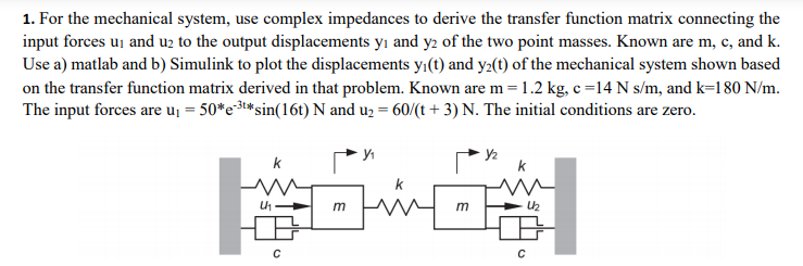 Solved 1. For the mechanical system, use complex impedances | Chegg.com