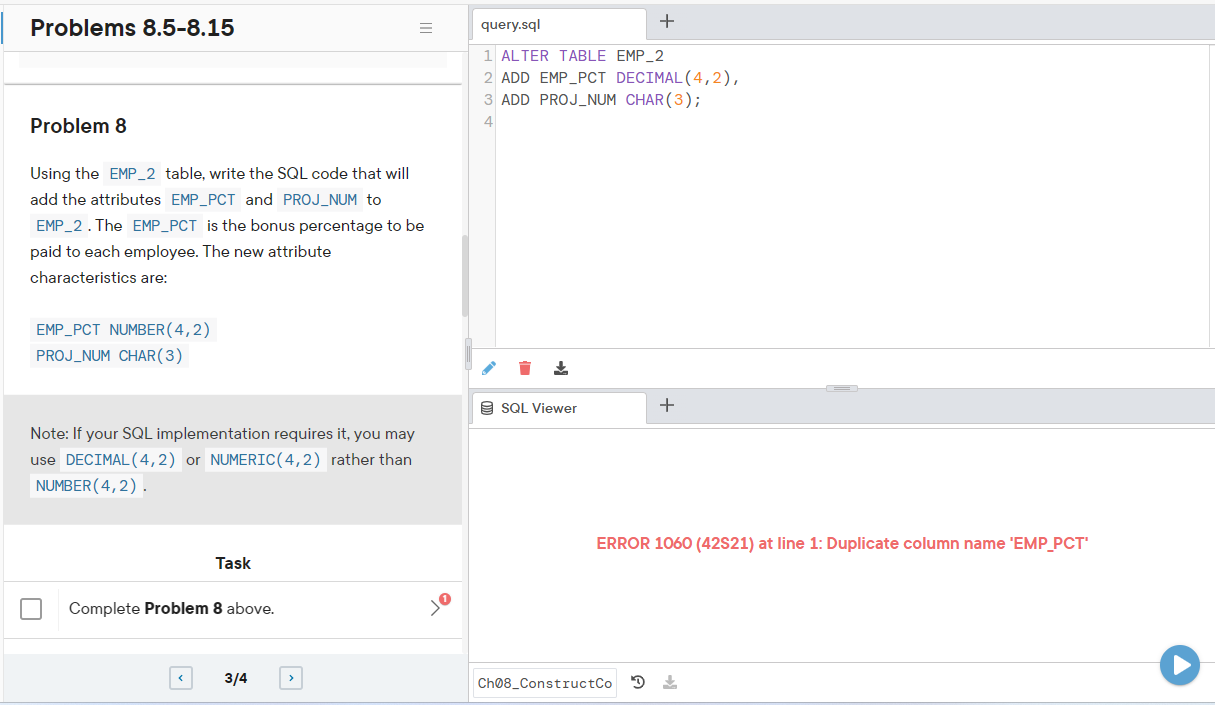 Solved 1 UPDATE EMP_2 Problem 9 SET EMP_PCT =3.85 WHERE | Chegg.com