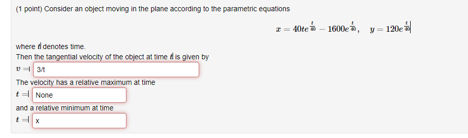 Solved (1 point) Consider an object moving in the plane | Chegg.com