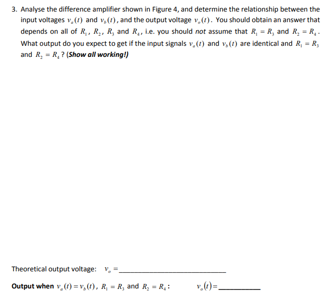 Solved DIFFERENCE AMPLIFIER The difference amplifier, shown | Chegg.com