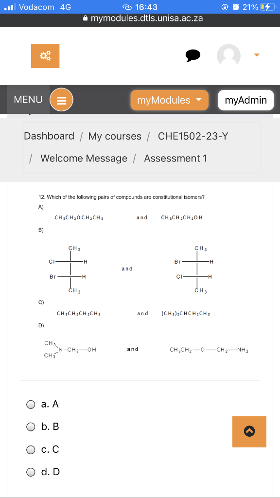 Solved Dashboard / My courses / CHE1502-23-Y / Welcome | Chegg.com