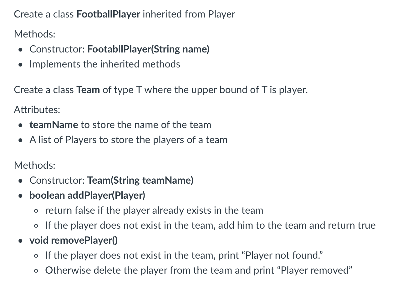 Solved Q5: Create an abstract class Player Attributes: - | Chegg.com