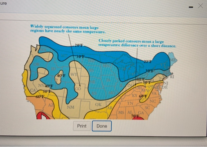 Solved re Closely packed contours mean a large temperature | Chegg.com