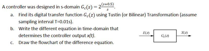 Solved A controller was designed in s-domain | Chegg.com