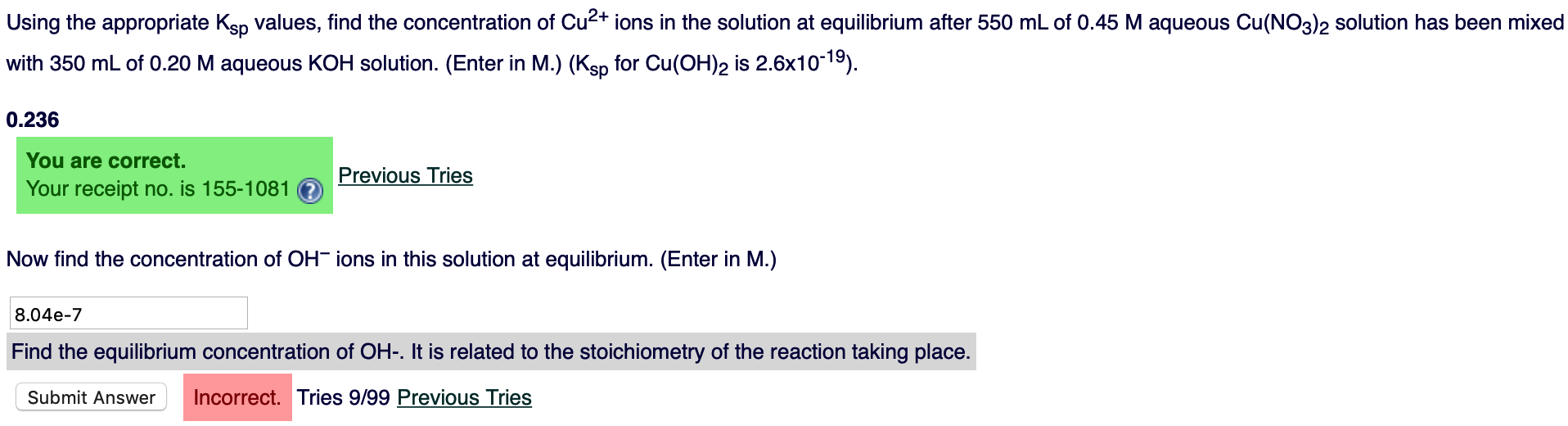 Solved Using the appropriate Ksp values, find the | Chegg.com