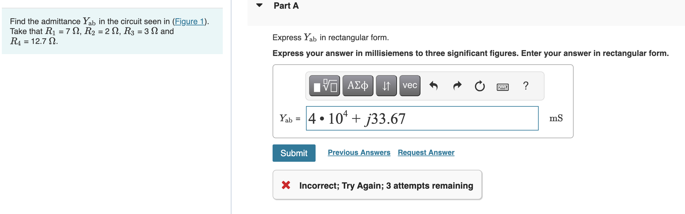 Solved Find the admittance \\( Y_{\\mathrm{ab}} \\) in the | Chegg.com