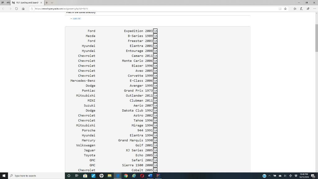 Solved In Java. Write a program that displays all the cars | Chegg.com