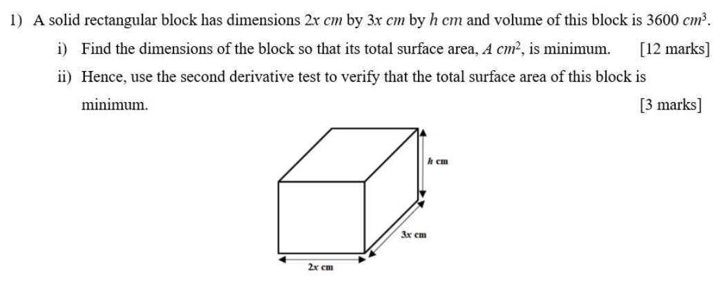 Solved 1) A solid rectangular block has dimensions 2x cm by | Chegg.com