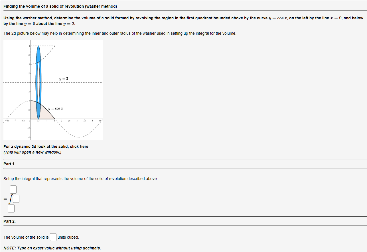 Solved Finding the volume of a solid of revolution (washer | Chegg.com