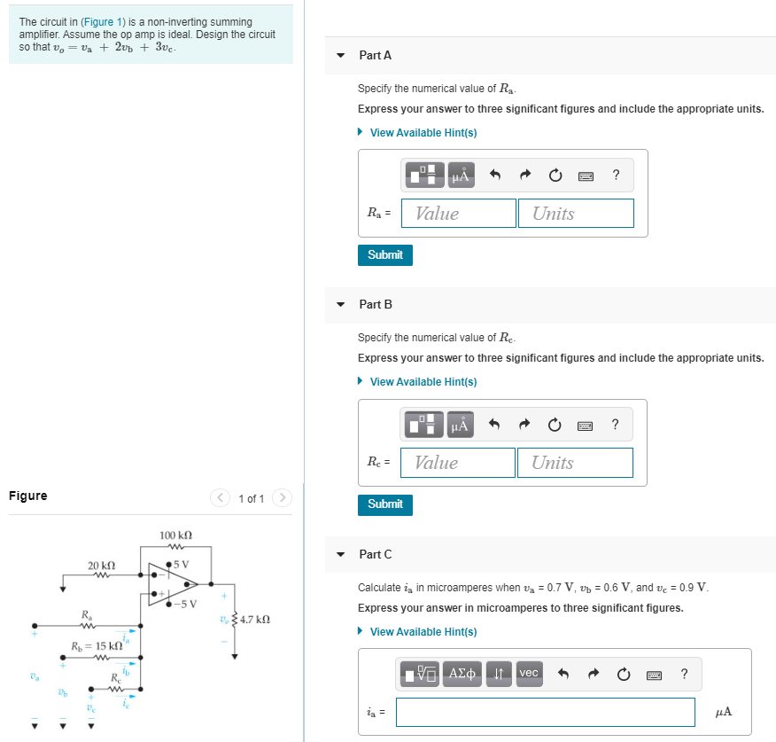 Solved The circuit in (Figure 1) is a non-inverting summing | Chegg.com