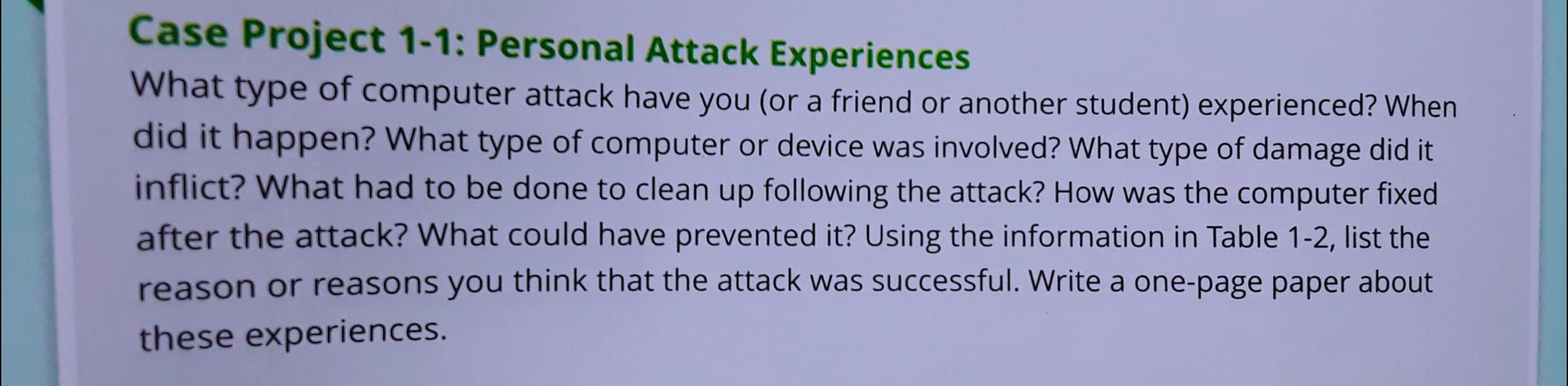 Solved Case Project 1 1 Personal Attack Experiences What