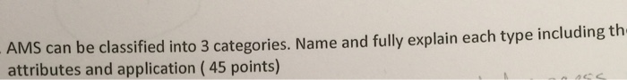 Solved AMS can be classified into 3 categories. Name and | Chegg.com