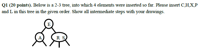 Solved Q1 (20 points). Below is a 2-3 tree, into which 4 | Chegg.com