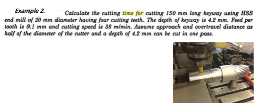 Solved Example 2. Calculate the cutting time for cutting 150 | Chegg.com