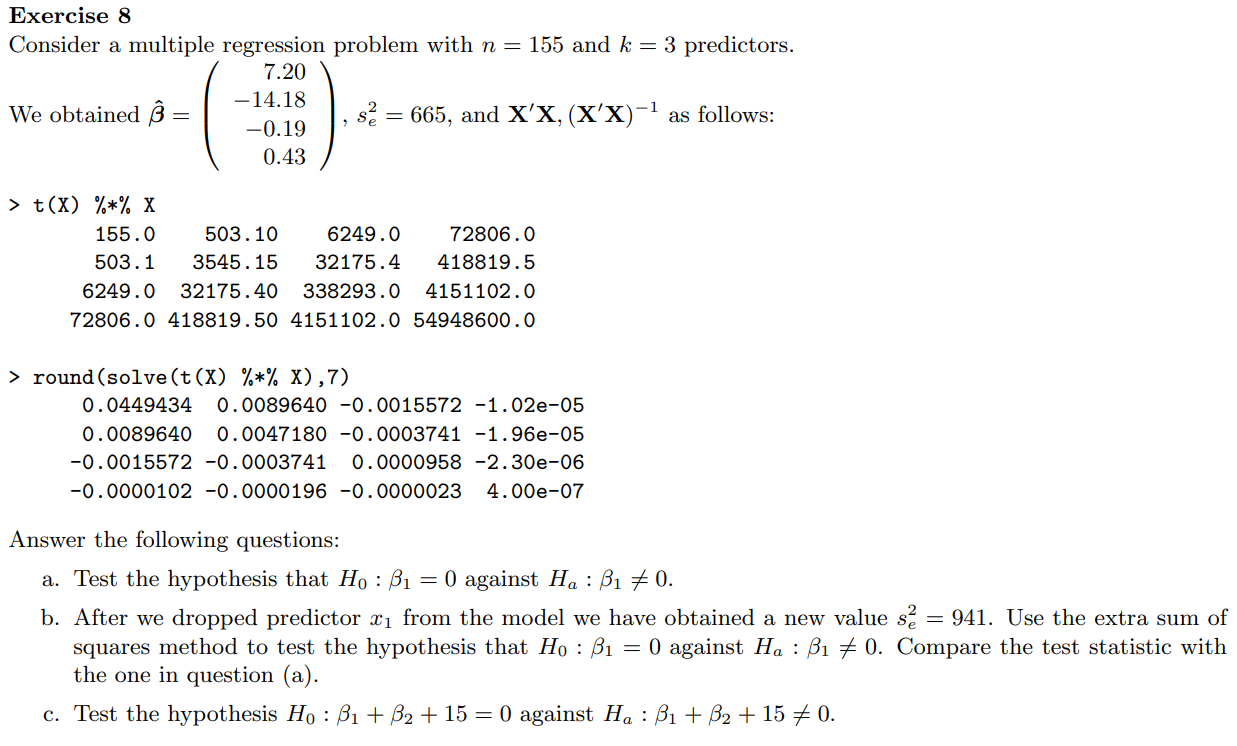 Solved Exercise 8 Consider a multiple regression problem | Chegg.com