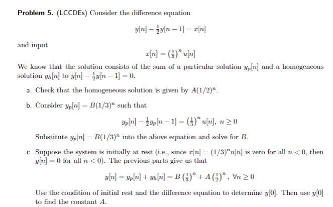 Solved Problem 5. (LCCDE) Consider the difference equation | Chegg.com