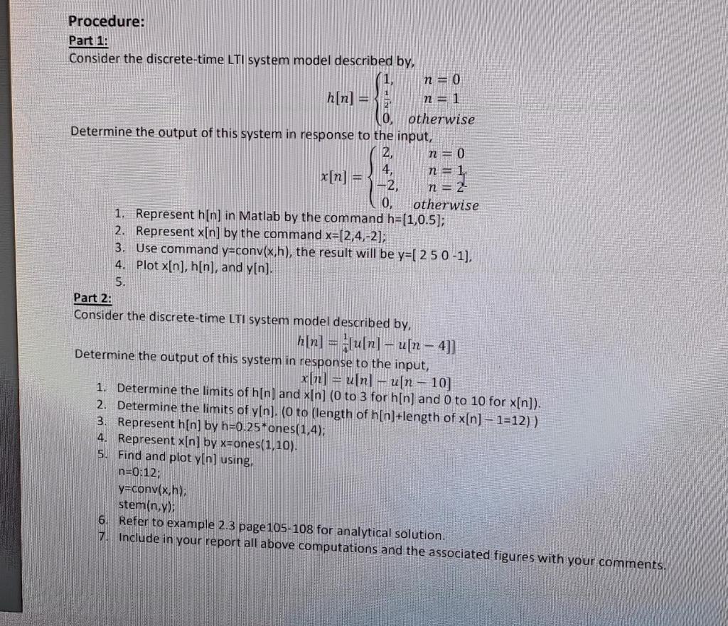 Procedure: Part 1: Consider the discrete-time LTI | Chegg.com