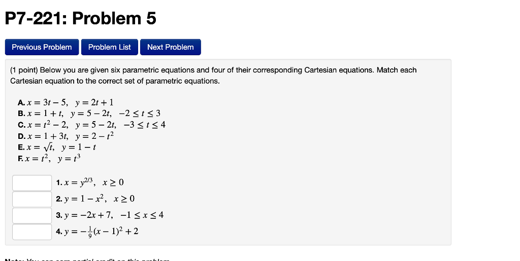 Solved Below you are given six parametric equations and four | Chegg.com