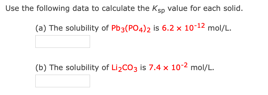 Solved Use the following data to calculate the Ksp value for | Chegg.com