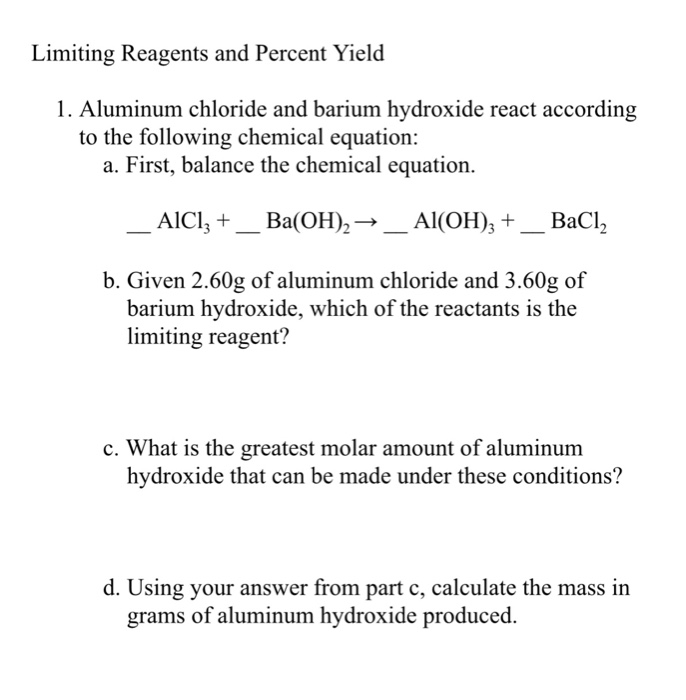 Solved Limiting Reagents and Percent Yield 1. Aluminum | Chegg.com