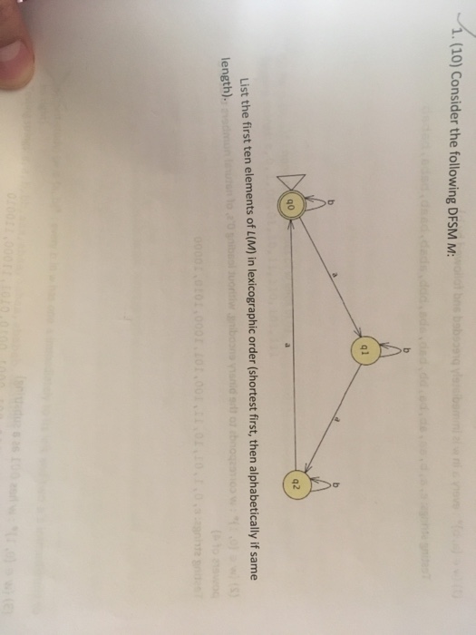 Solved (10) Consider the following DFSM M: q1 q2 g0 qo the | Chegg.com