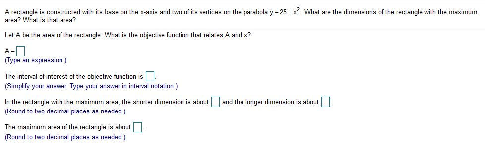 Solved A rectangle is constructed with its base on the | Chegg.com