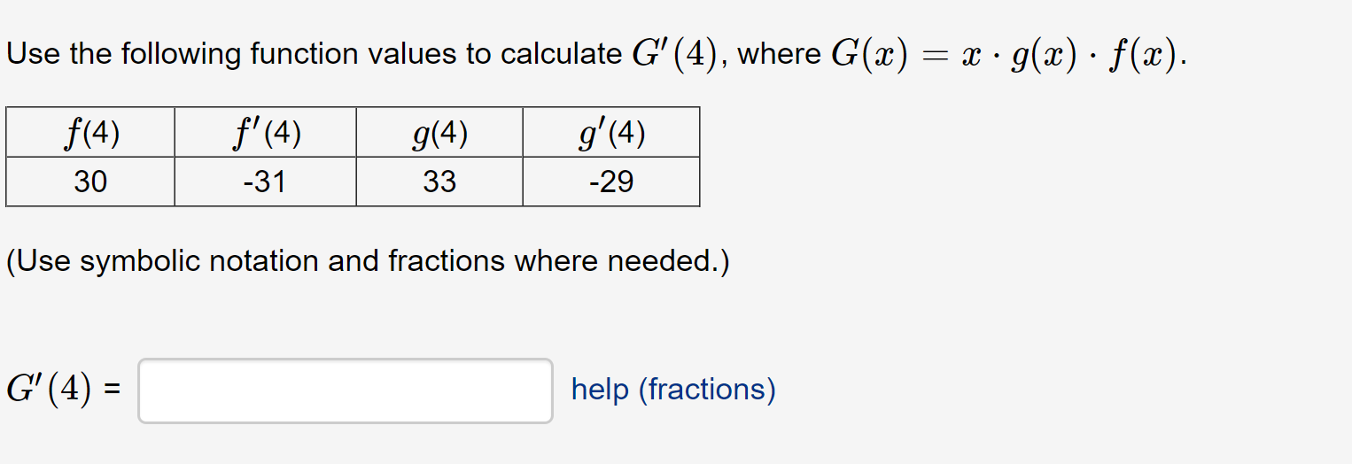 Solved Use the following function values to calculate G' | Chegg.com