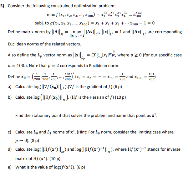 5) Consider the following constrained optimization | Chegg.com