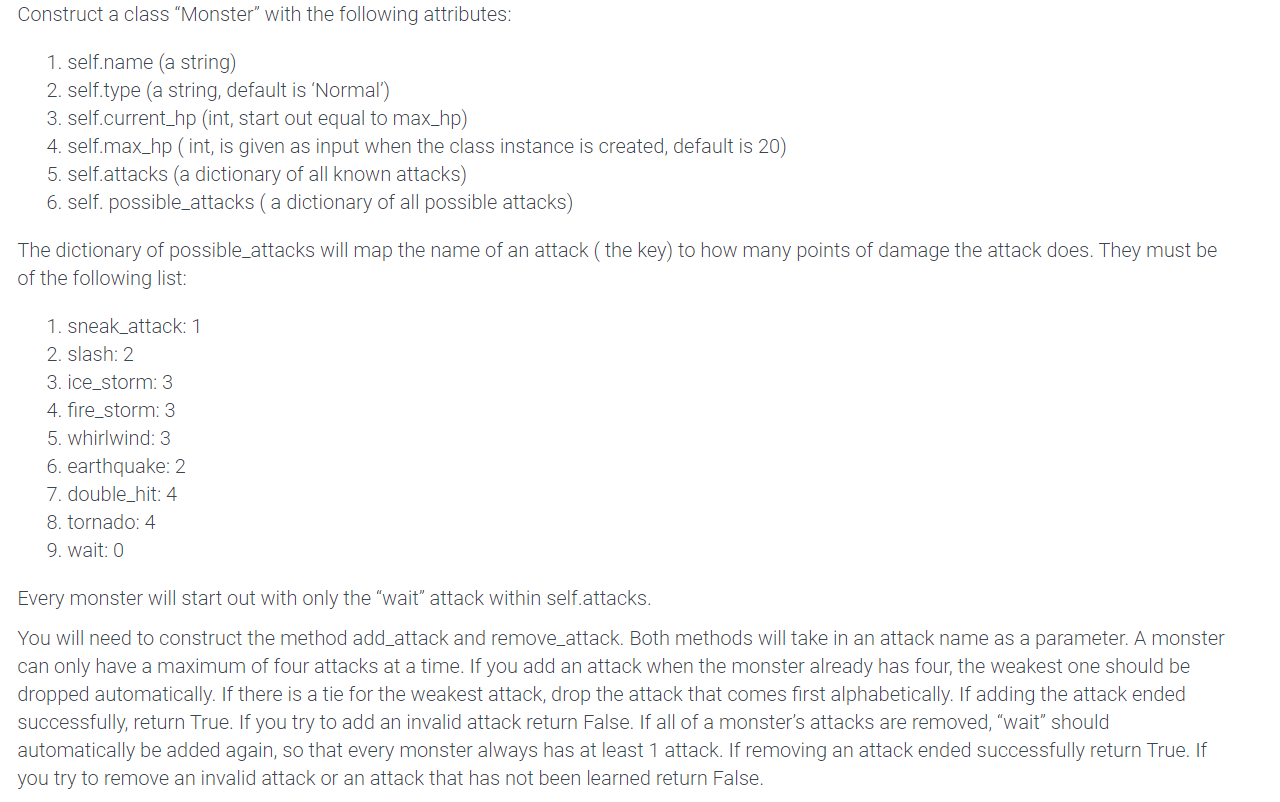 Solved Construct a class "Monster" with the following | Chegg.com