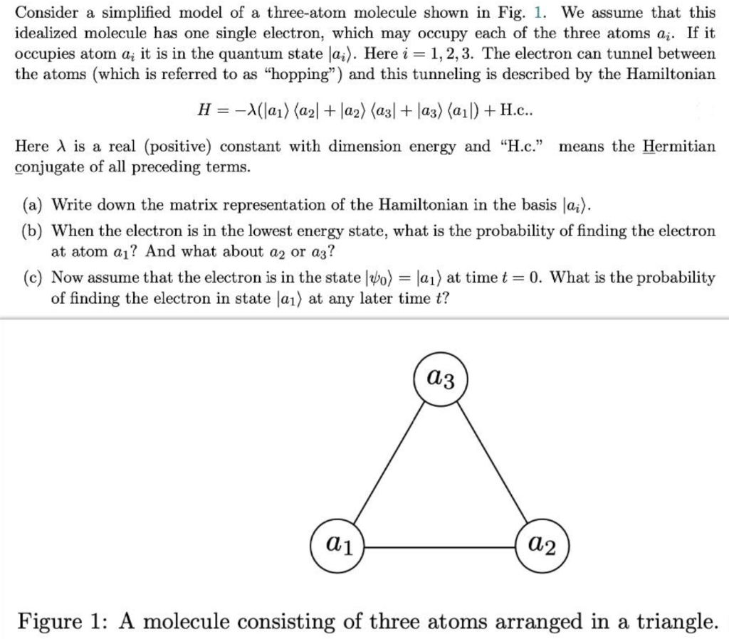 Solved Consider a simplified model of a three-atom molecule | Chegg.com