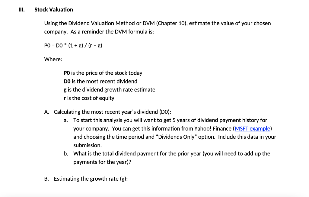 III. Stock Valuation Using the Dividend Valuation | Chegg.com