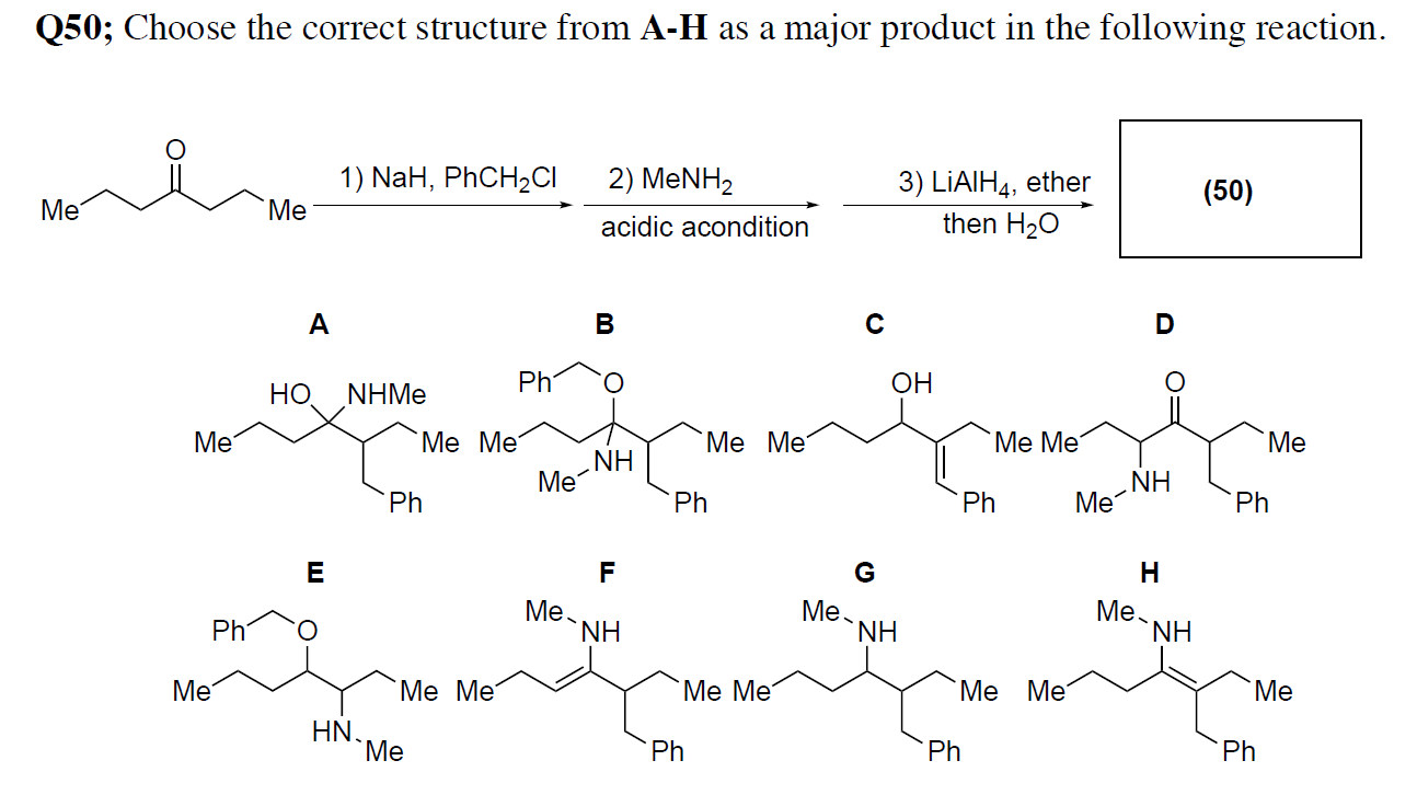 Solved Q50; Choose the correct structure from A-H as a major | Chegg.com