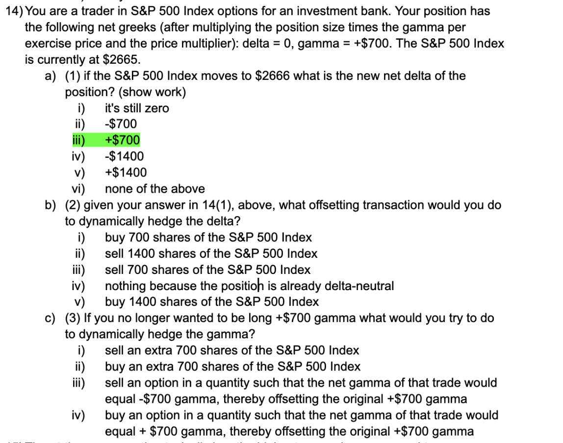 Solved You are a trader in S\&P 500 Index options for an | Chegg.com