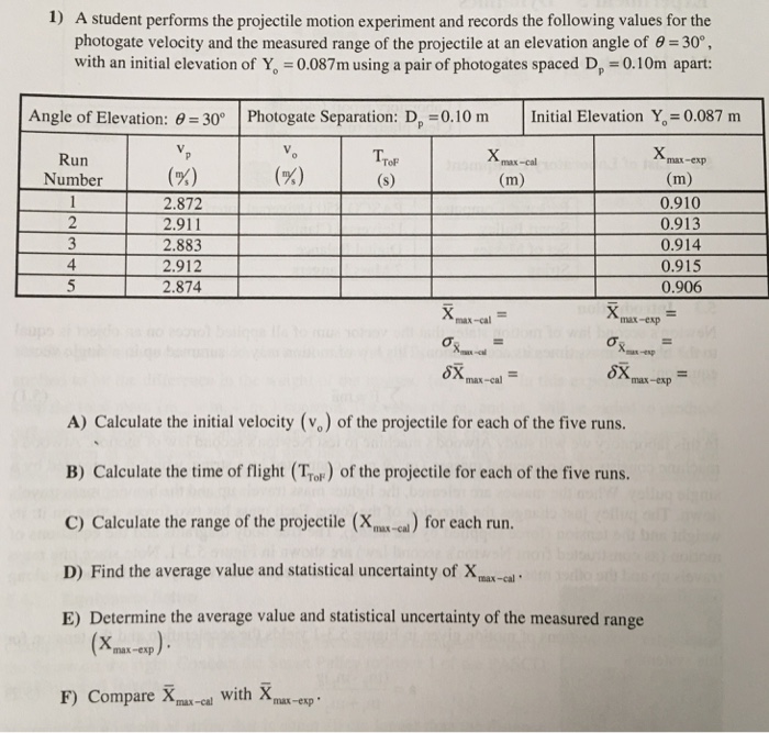 Solved A student performs the projectile motion experiment | Chegg.com