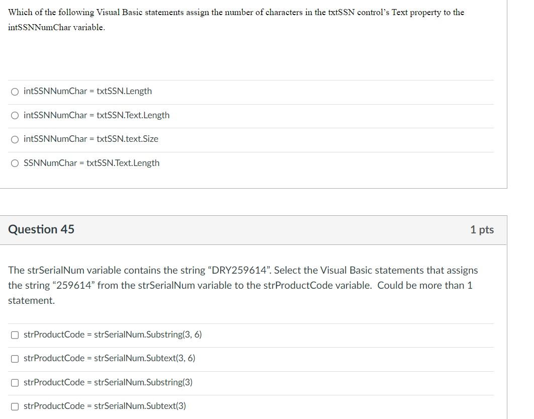 Solved Which of the following Visual Basic statements assign | Chegg.com