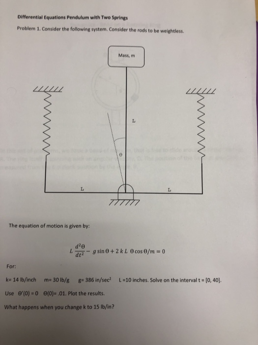 Differential Equations Pendulum with Two Springs | Chegg.com