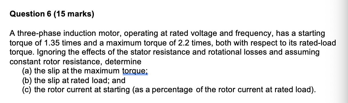 Solved A three-phase induction motor, operating at rated | Chegg.com