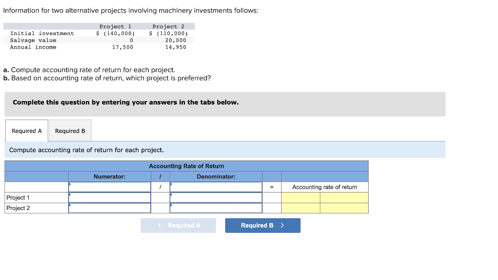 Solved Information for two alternative projects involving | Chegg.com