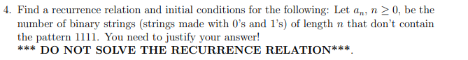 Solved 4. Find a recurrence relation and initial conditions | Chegg.com